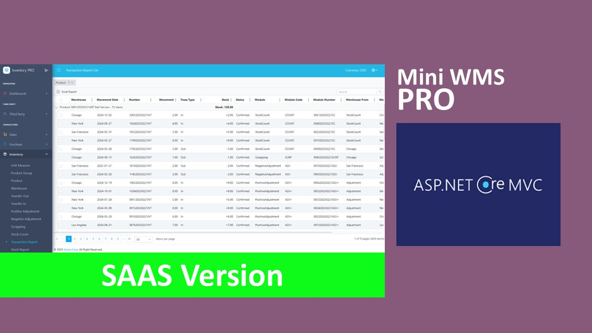 Mini WMS PRO - SaaS - Multitenant - ASP.NET Core MVC 9.x- Source Code – INDOTALENT STORE