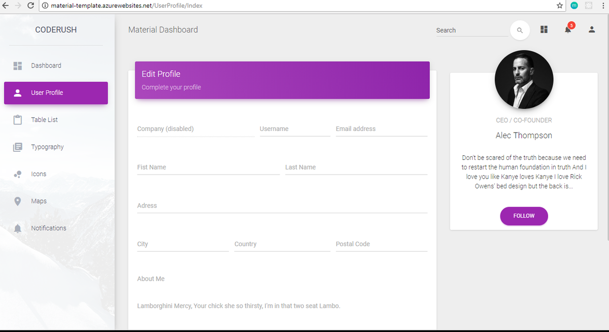 Material Template in ASP.NET Core 5.x.x MVC – INDOTALENT STORE